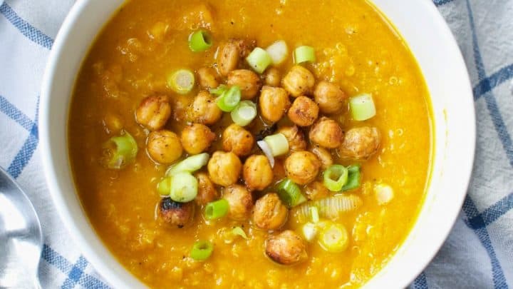 Cold Carrot Quinoa Soup with Chickpea Croutons - A Clean Bake